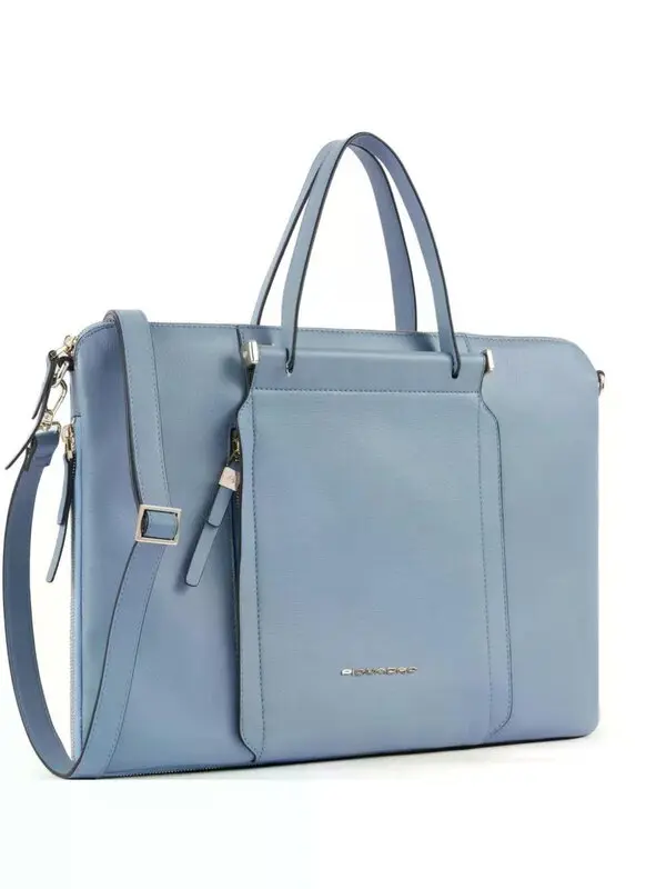 PIQUADRO Expandable Leather Laptop Bag - Blue