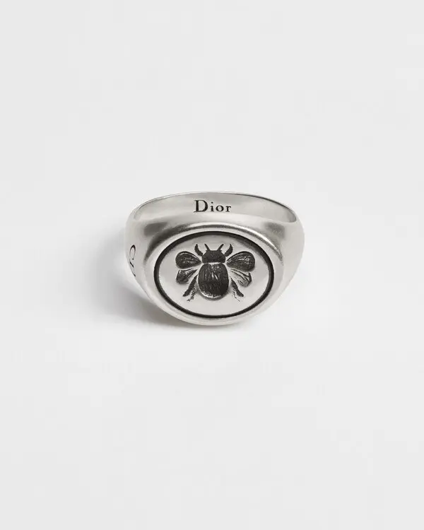 Dior Cameo Bee Signet Ring - Antique-finish Silver