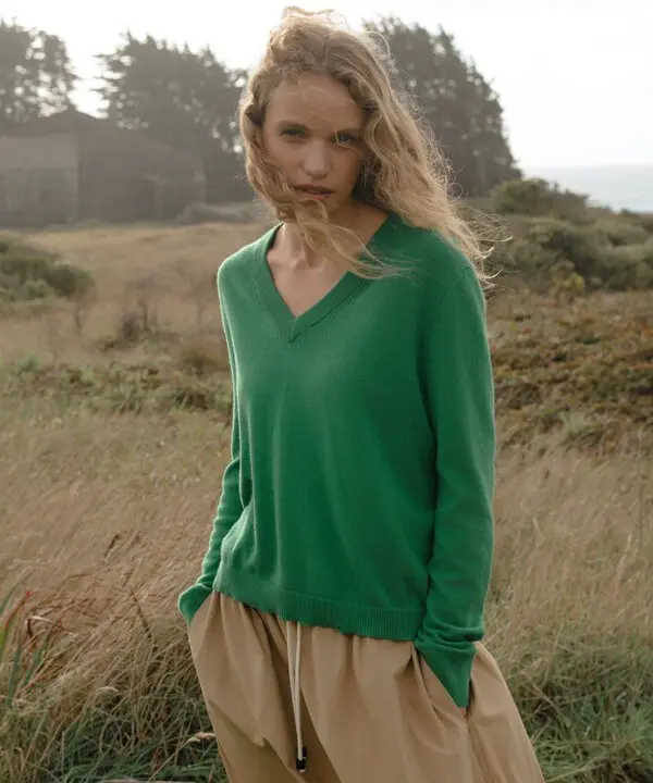 Jenni Kayne Flynn Cashmere V-neck Sweater - Green