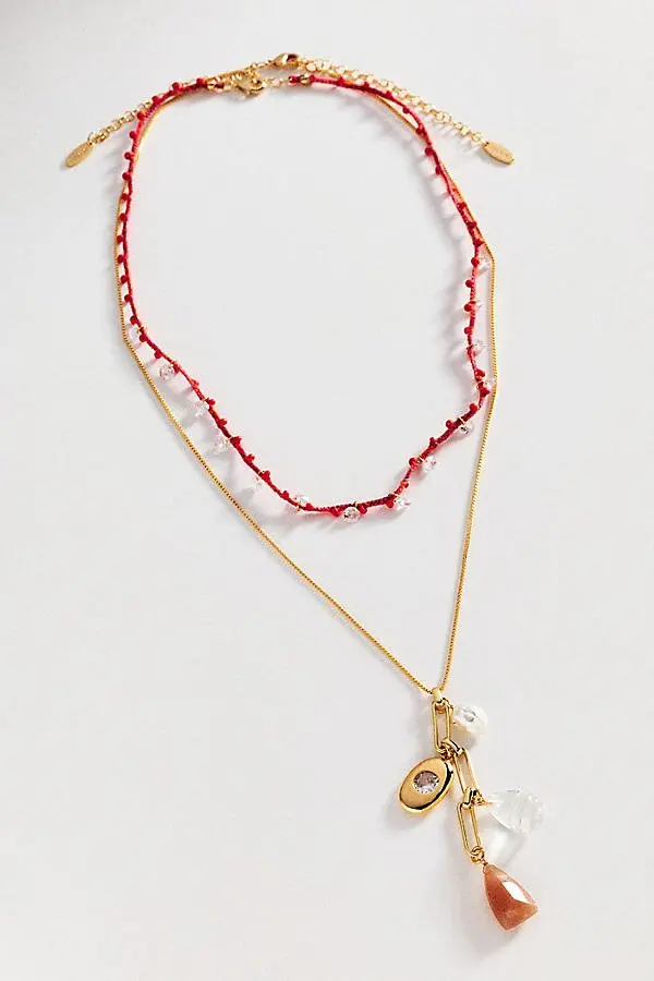 Anthropologie Layered Necklaces, Set Of 2 - Coral