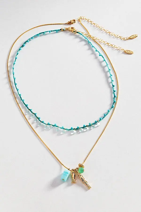 Anthropologie Layered Necklaces, Set Of 2 - Light Blue