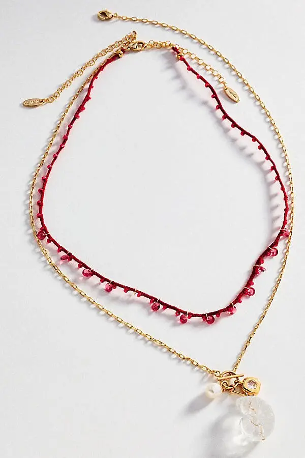 Anthropologie Layered Necklaces, Set Of 2 - Red