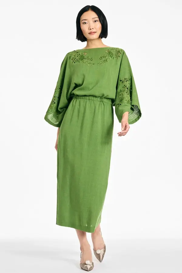Sachin & Babi Kiera Embroidered Linen Midi Dress - Fern Green