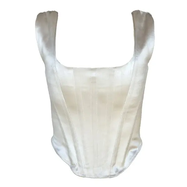 CREASE Astrid Corset In Oyster Silk Satin - Grey/gold