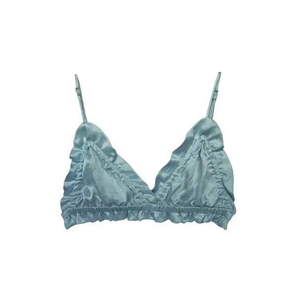 CREASE Silk Scalloped Triangle Bra - Blue