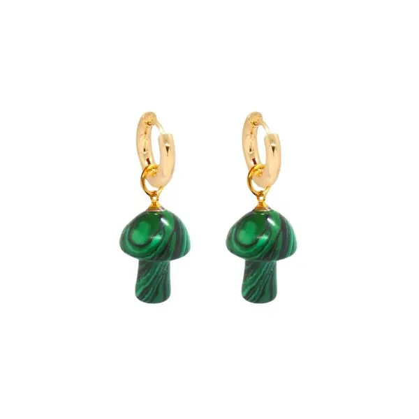 VALERIE CHIC 18k Gold Plated Malachite Mushroom Earrings - Gold/green