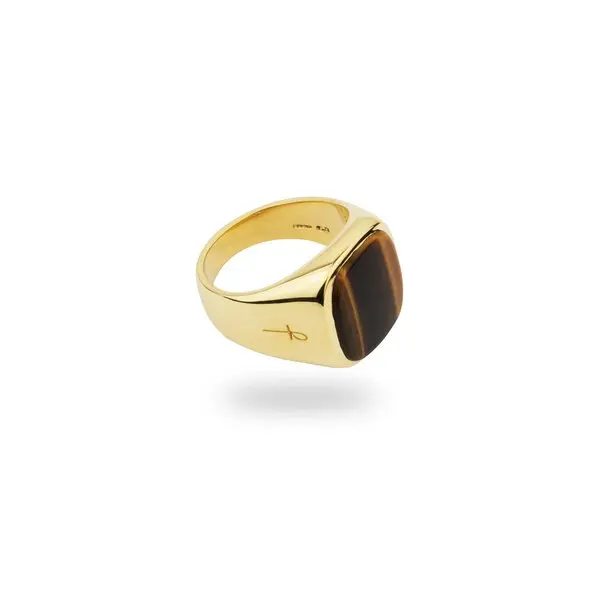 PHIRA LONDON Tiger Eye Square Signet Ring - Gold
