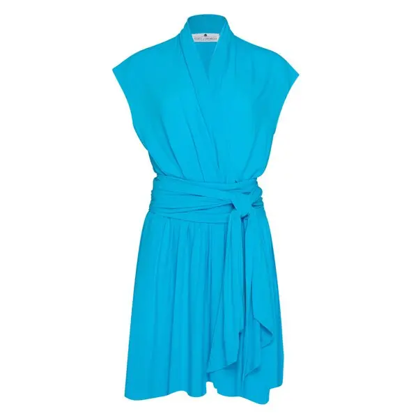 STATE OF GEORGIA The Point Dress Short Aqua" Rayon Crepe - Blue