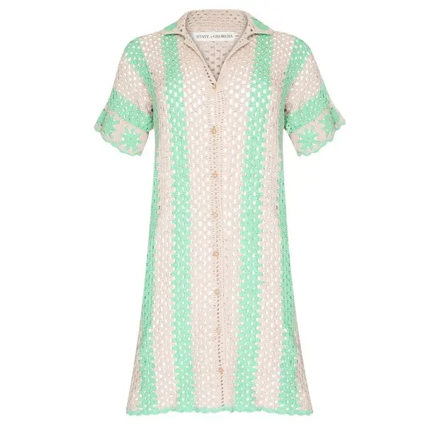 STATE OF GEORGIA Crochet Shirt Dress Striped - Green