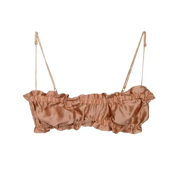 CREASE Silk Scalloped Bandeau Bra Peach - Orange