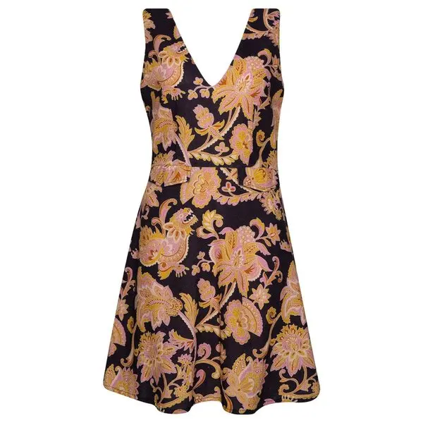 STATE OF GEORGIA The Little Linen V Neck Mini Dress - Black/pink