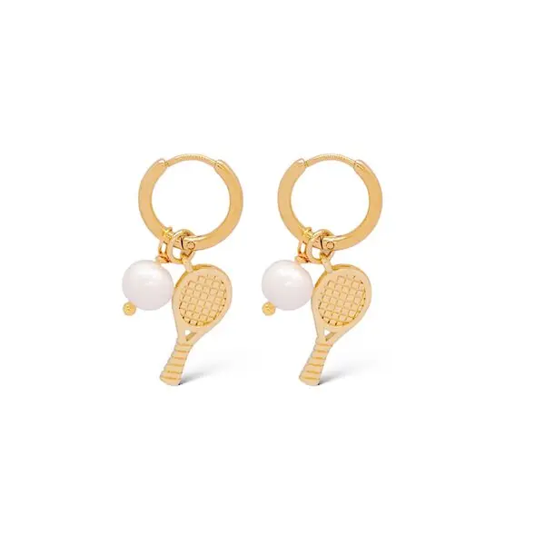 VALERIE CHIC 18k Gold-plated Tennis Racket And Pearl Hoop Earrings - Gold/white