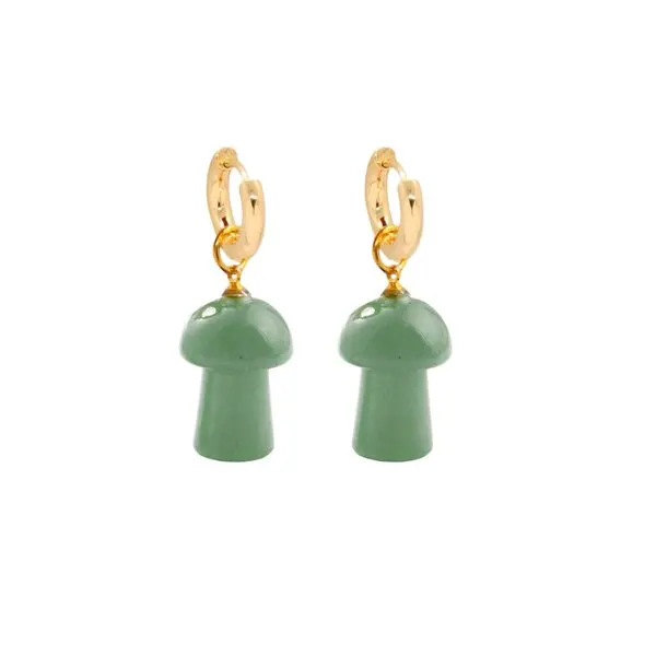 VALERIE CHIC Gold Plated Mushroom Aventurine Hoop Earrings - Gold/green