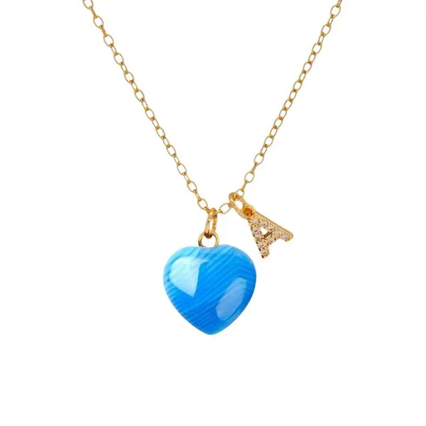 VALERIE CHIC Gold Plated Blue Agate Heart Charm Necklace - Blue/gold