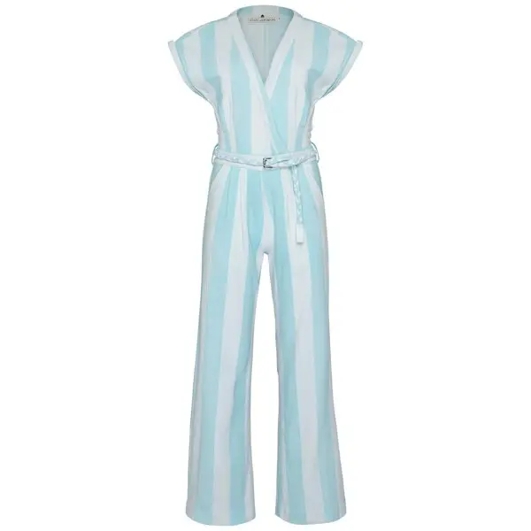 STATE OF GEORGIA The Euphoria Jumpsuit Aqua Stripe - Blue/white