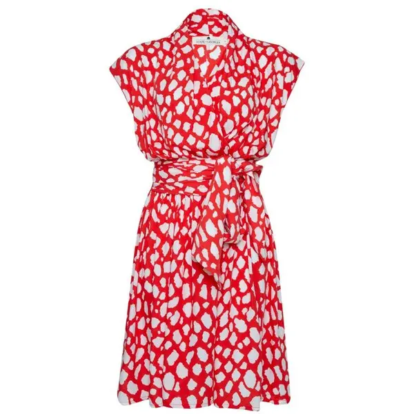 STATE OF GEORGIA Animal Print Wrap Dress - White/red