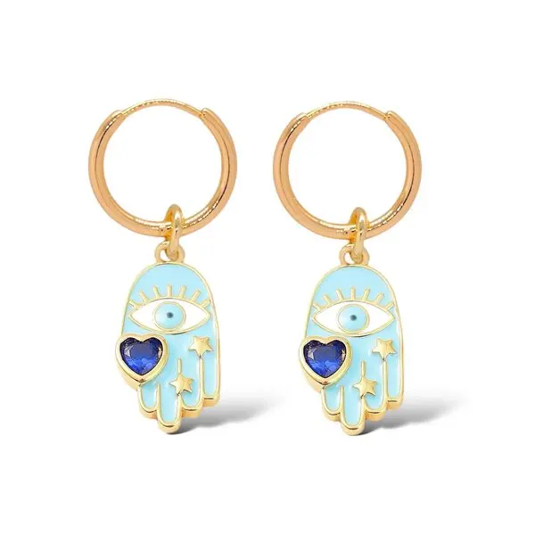 VALERIE CHIC 18k Gold-plated Brass Evil Eye Heart Hoop Earrings - Blue/gold