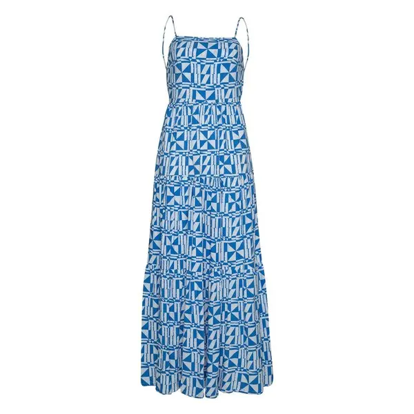 STATE OF GEORGIA Windmill Blue Print Maxi Dress - White/blue