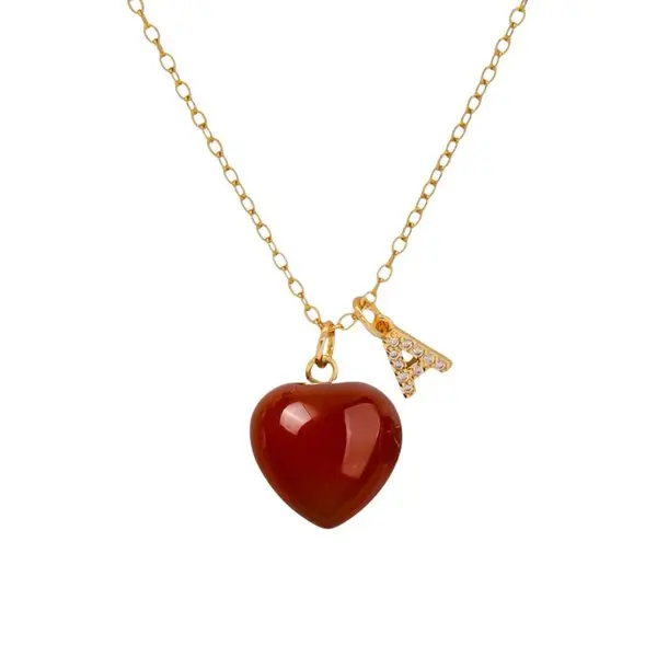 VALERIE CHIC Carnelian Heart Charm Necklace - Brown/gold