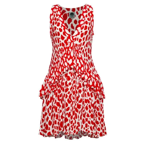 STATE OF GEORGIA Red Giraffe Print Ruffled Mini Dress - White/red