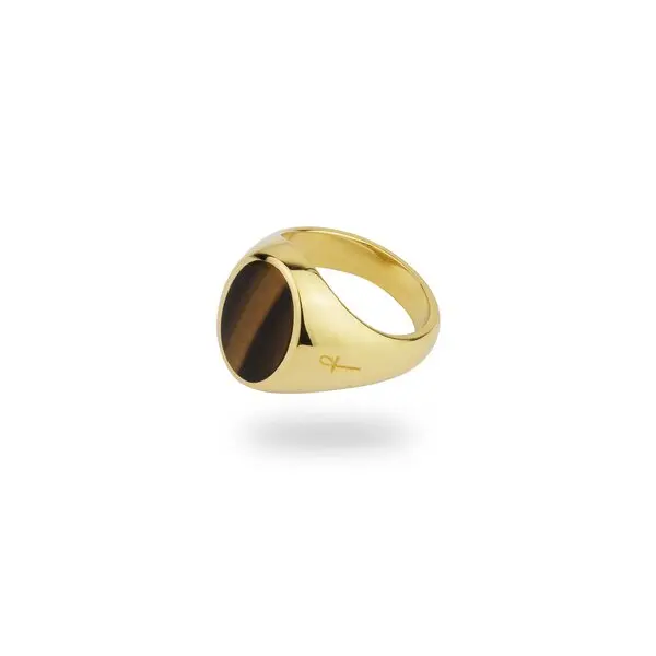 PHIRA LONDON Tiger Eye Oval Signet Ring - Gold