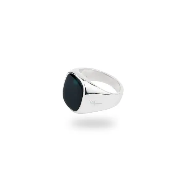 PHIRA LONDON Silver And Onyx Square Signet Ring - Silver/black