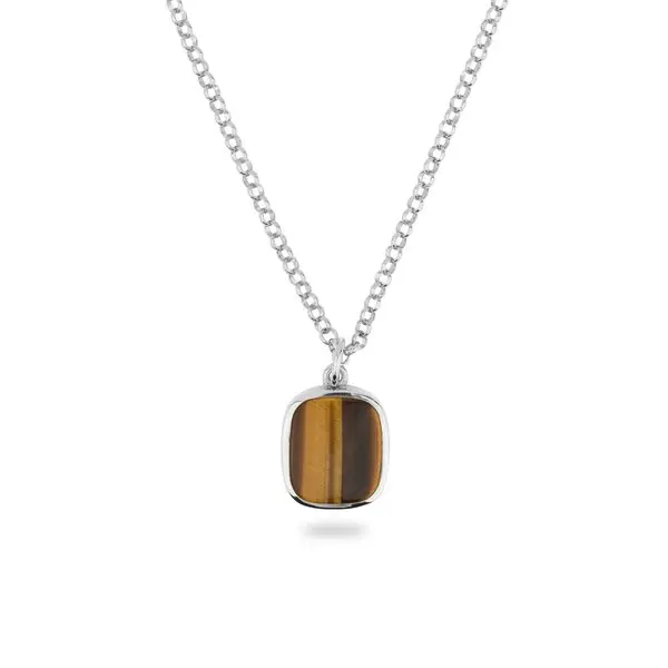 PHIRA LONDON Silver And Tiger Eye Square Pendant Necklace - Silver/brown