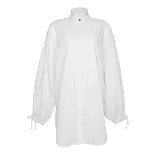 STATE OF GEORGIA Oversized Cotton Shirt Dress With Ruffled Collar