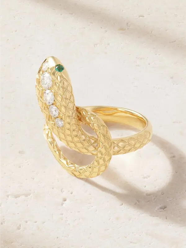 ILARIA ICARDI Snake Emerald And Diamond Ring - Gold