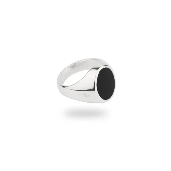 PHIRA LONDON Silver And Black Onyx Oval Signet Ring - Silver/black