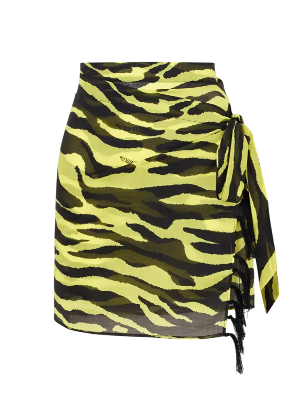 Attico Tasseled Zebra-print Cotton-voile Pareo - Yellow