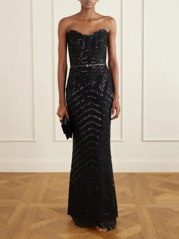 Elie Saab Strapless Sequined Gown