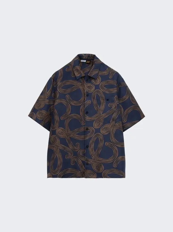Loewe Paula's Ibiza Short Sleeve Silk Shirt Navy And Brown