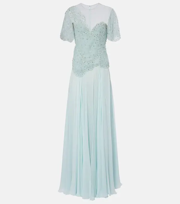 Costarellos Embellished Silk-blend Georgette Gown