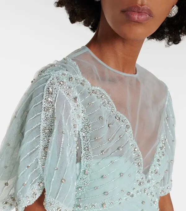 Costarellos Embellished Silk-blend Georgette Gown