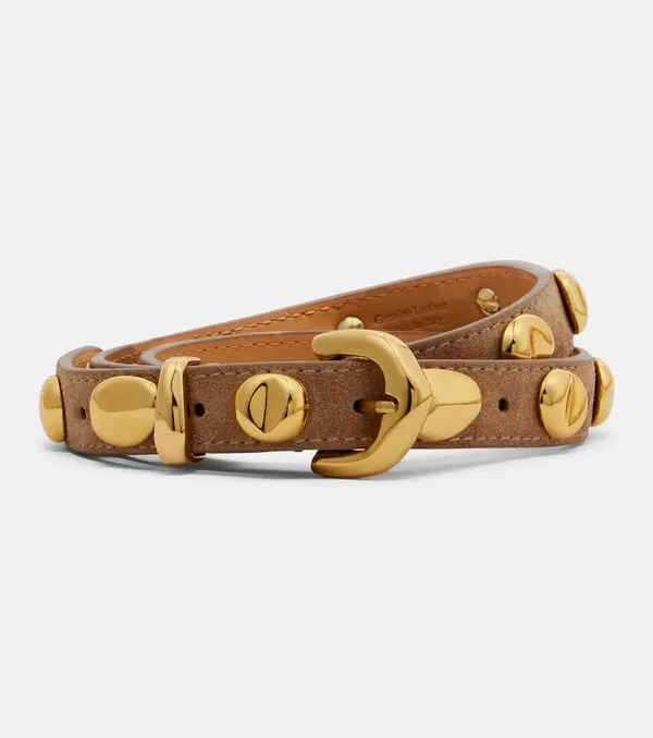 AMANU Vaal Embellished Suede Belt - Beige