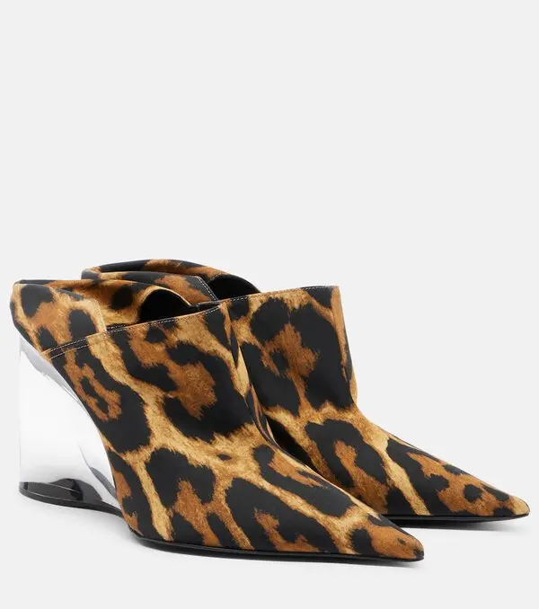 Alaïa Invisible Animal-print Twill Wedge Mules - Brown