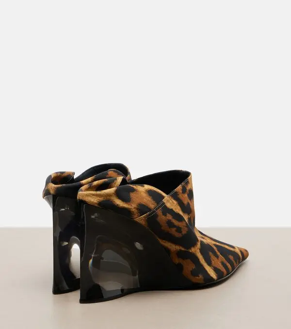 Alaïa Invisible Animal-print Twill Wedge Mules - Brown