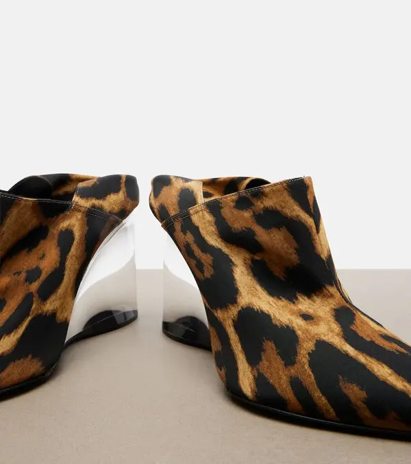 Alaïa Invisible Animal-print Twill Wedge Mules - Brown