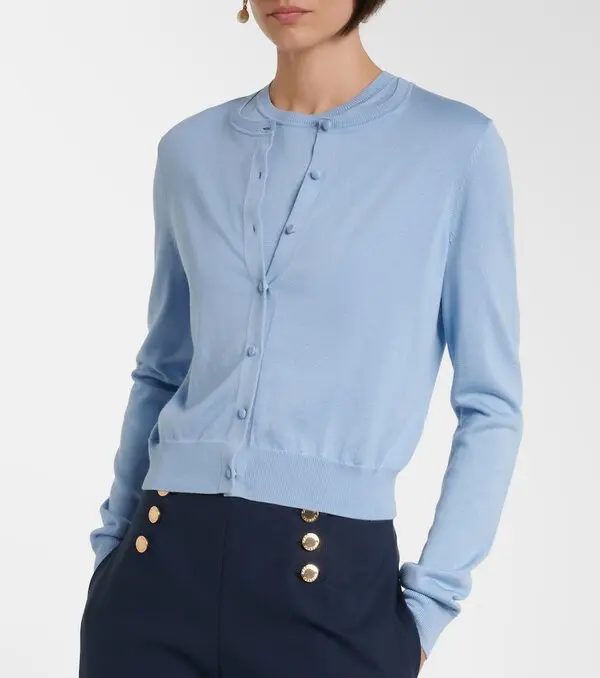 Carolina Herrera Cropped Silk And Cotton Cardigan - Blue