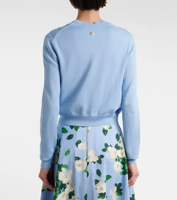 Carolina Herrera Cropped Silk And Cotton Cardigan - Blue