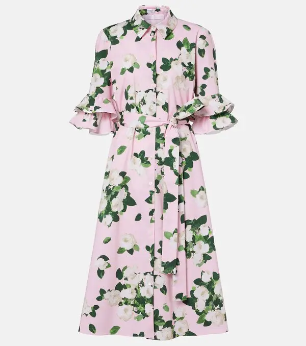 Carolina Herrera Belted Floral Cotton-blend Shirt Dress - Pink