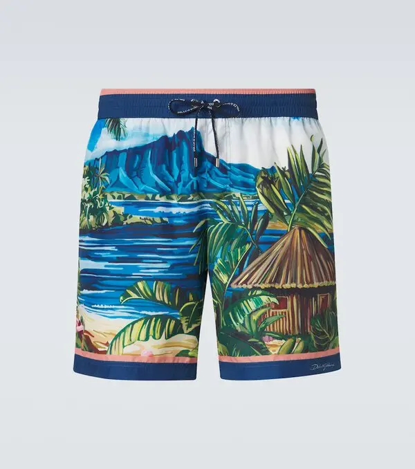 Dolce & Gabbana Printed Swim Trunks - Blue