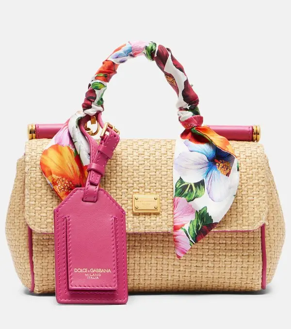 Dolce & Gabbana Sicily Small Raffia-effect Top-handle Bag - Beige