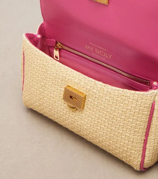 Dolce & Gabbana Sicily Small Raffia-effect Top-handle Bag - Beige