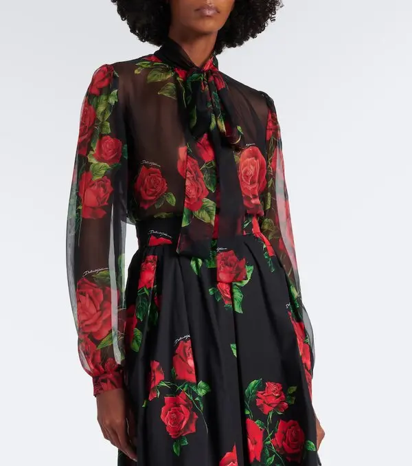 Dolce & Gabbana Floral Sheer Silk Chiffon Blouse