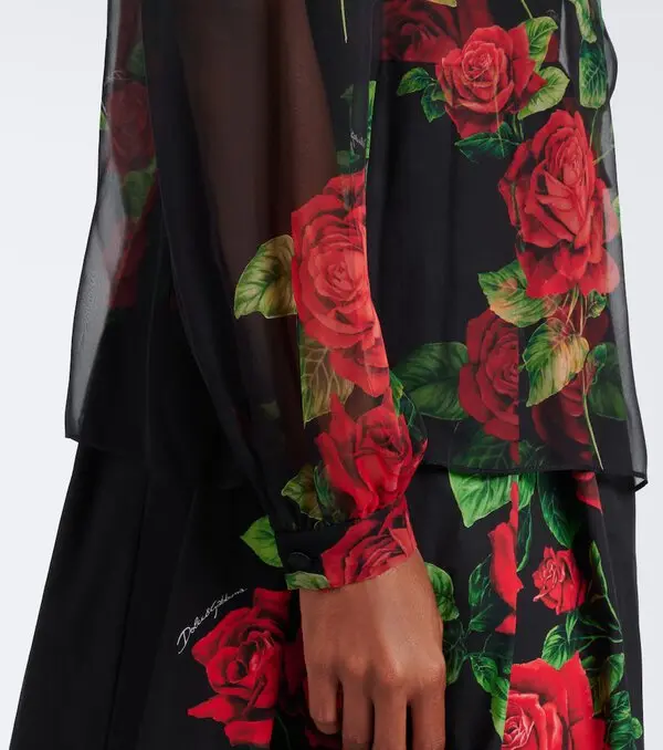 Dolce & Gabbana Floral Sheer Silk Chiffon Blouse