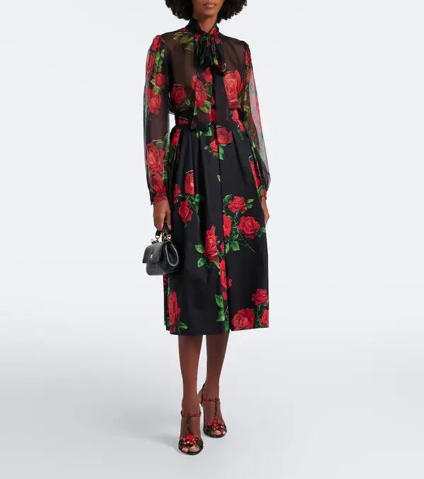 Dolce & Gabbana Floral Sheer Silk Chiffon Blouse