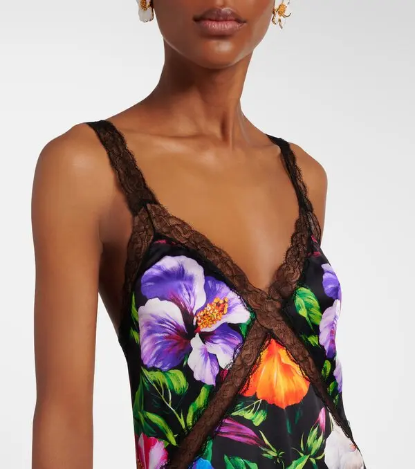Dolce & Gabbana Lace-trimmed Floral Silk-blend Maxi Dress