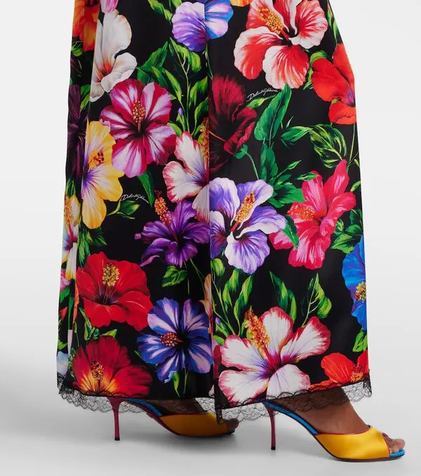 Dolce & Gabbana Lace-trimmed Floral Silk-blend Maxi Dress